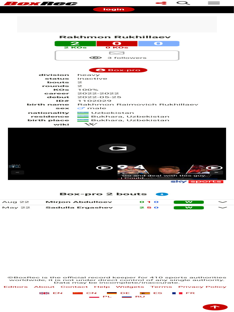 BoxRec Rakhmon Rukhillaev | PDF