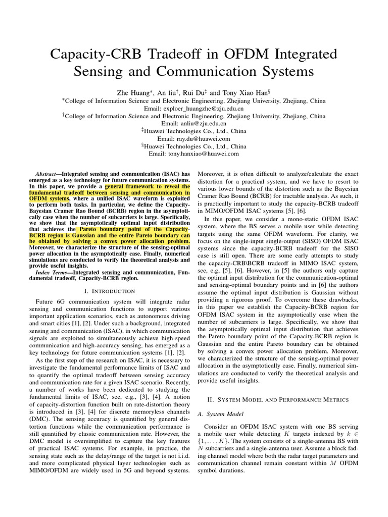 Capacity-CRB Tradeoff in OFDM ISAC | PDF | Orthogonal Frequency ...