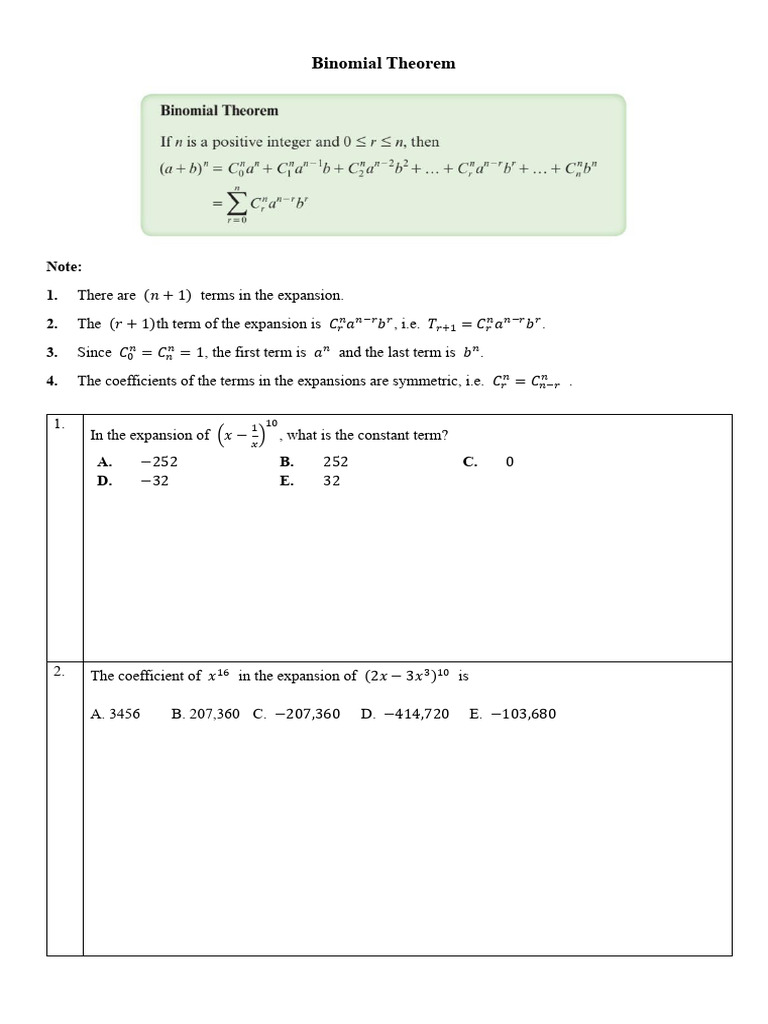 Binomial Theorem Expansion Examples | PDF | Discrete Mathematics ...