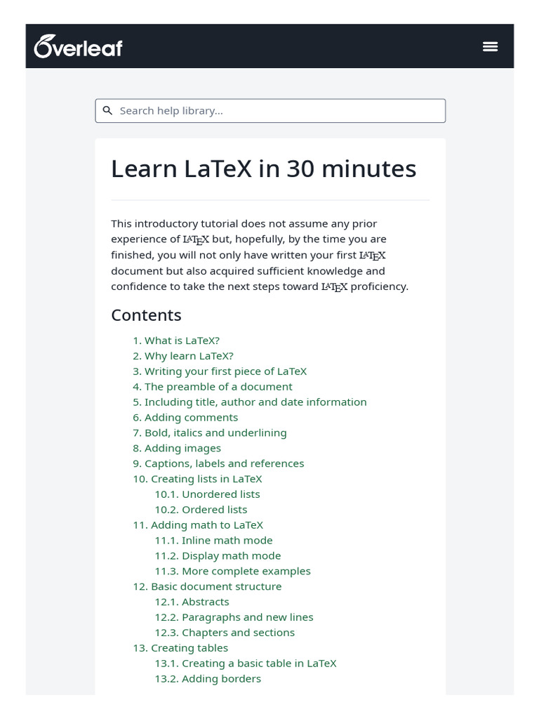 Learn LaTeX in 30 Minutes - Overleaf, Online LaTeX Editor | PDF | Te X ...