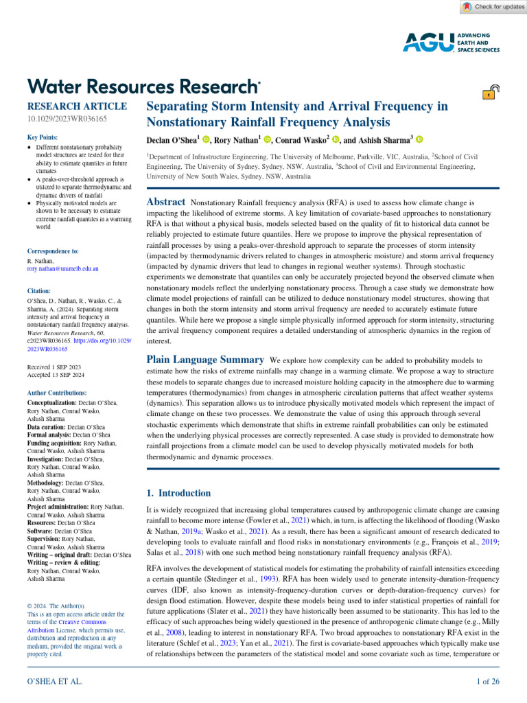 Water Resources Research - 2024 - O’Shea - Separating Storm Intensity ...