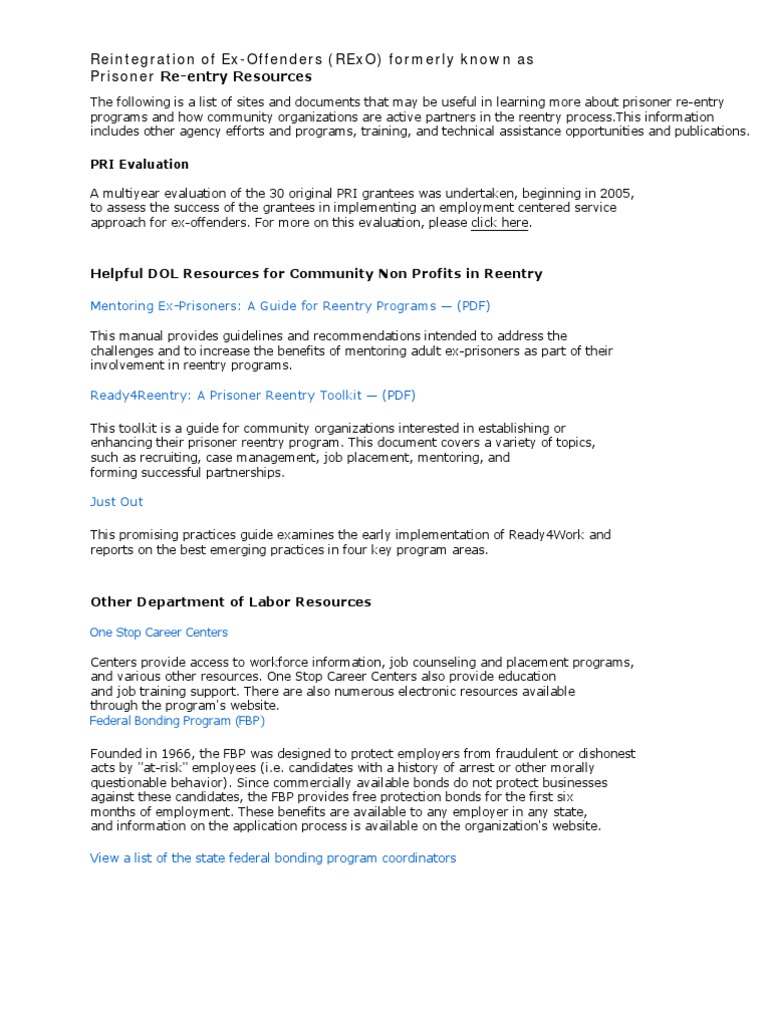 Free Resources for Ex-Offender Reentry | PDF | Recidivism | Prison