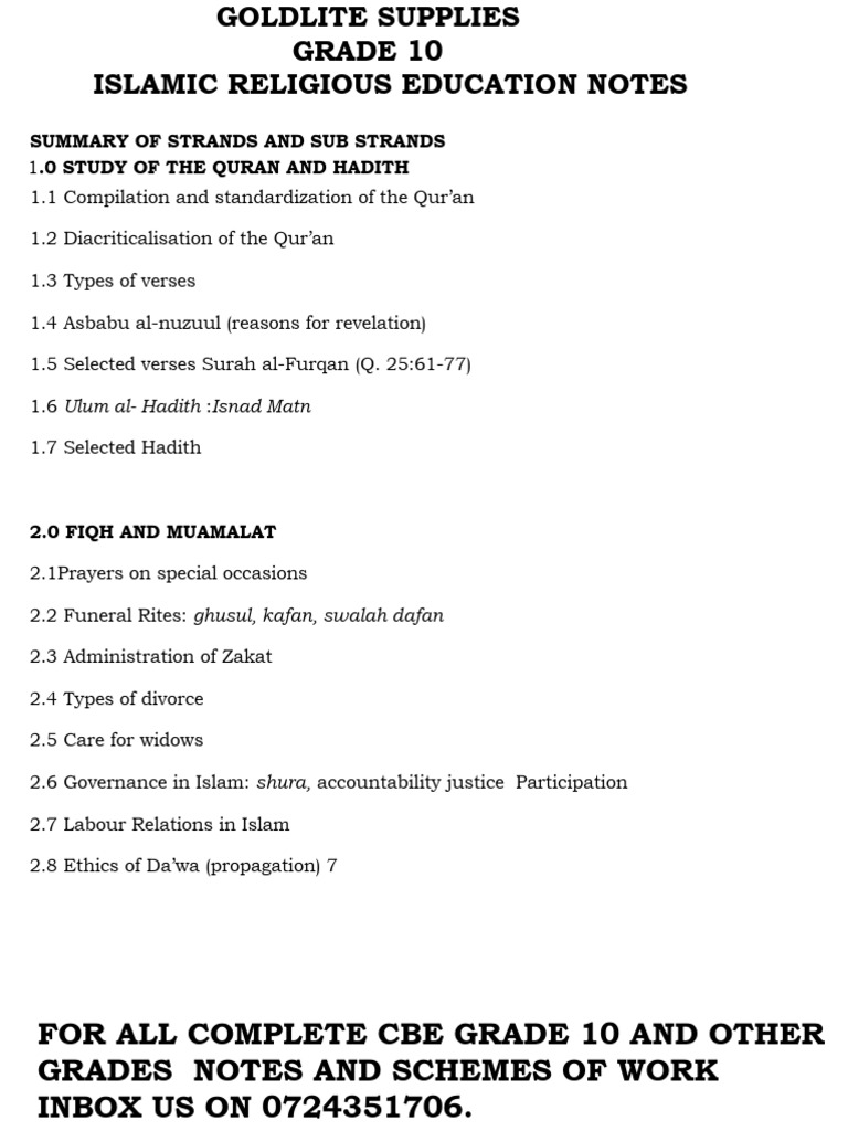 Grade 10 Ire Notes | PDF | Quran | Islam