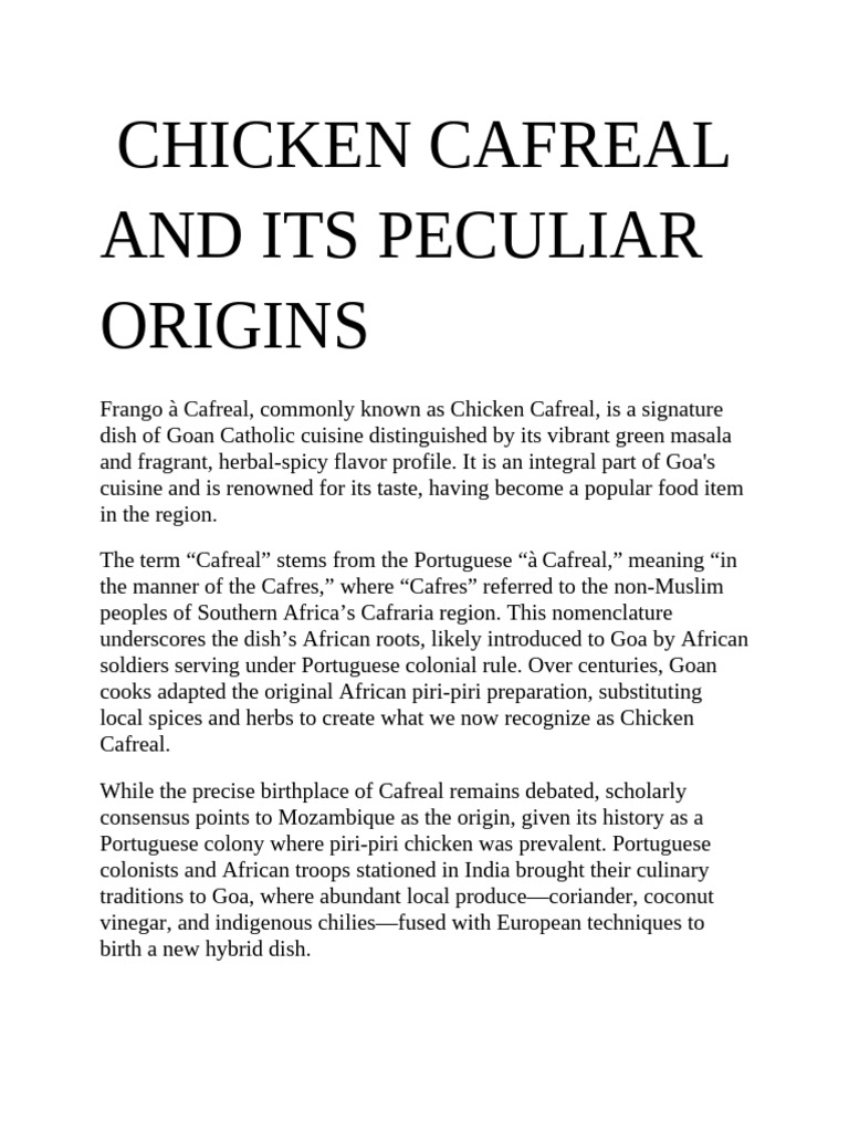 Chicken Cafreal: Origins & Evolution | PDF | Cuisine | Asian Cuisine