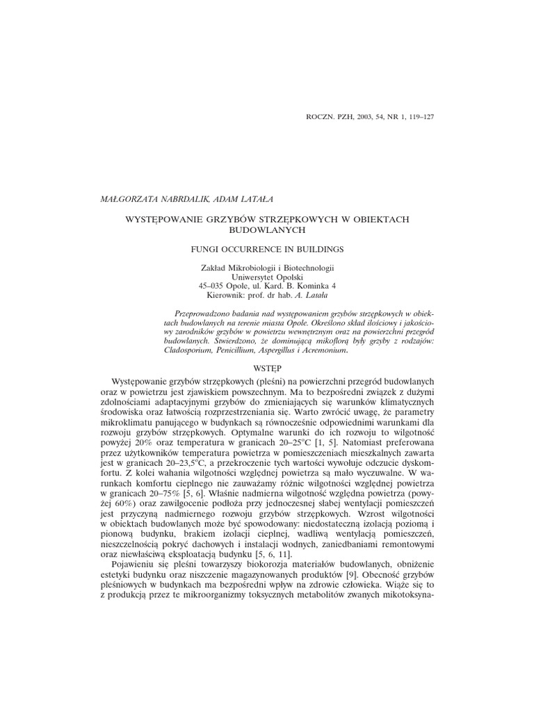Wystepowanie Grzybow Strzepkowych W Obiektach Budowlanych | PDF