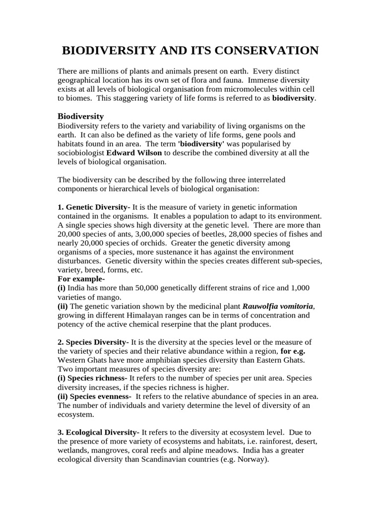 BIODIVERSITY AND CONSERVATION | PDF | Biodiversity | Conservation Biology