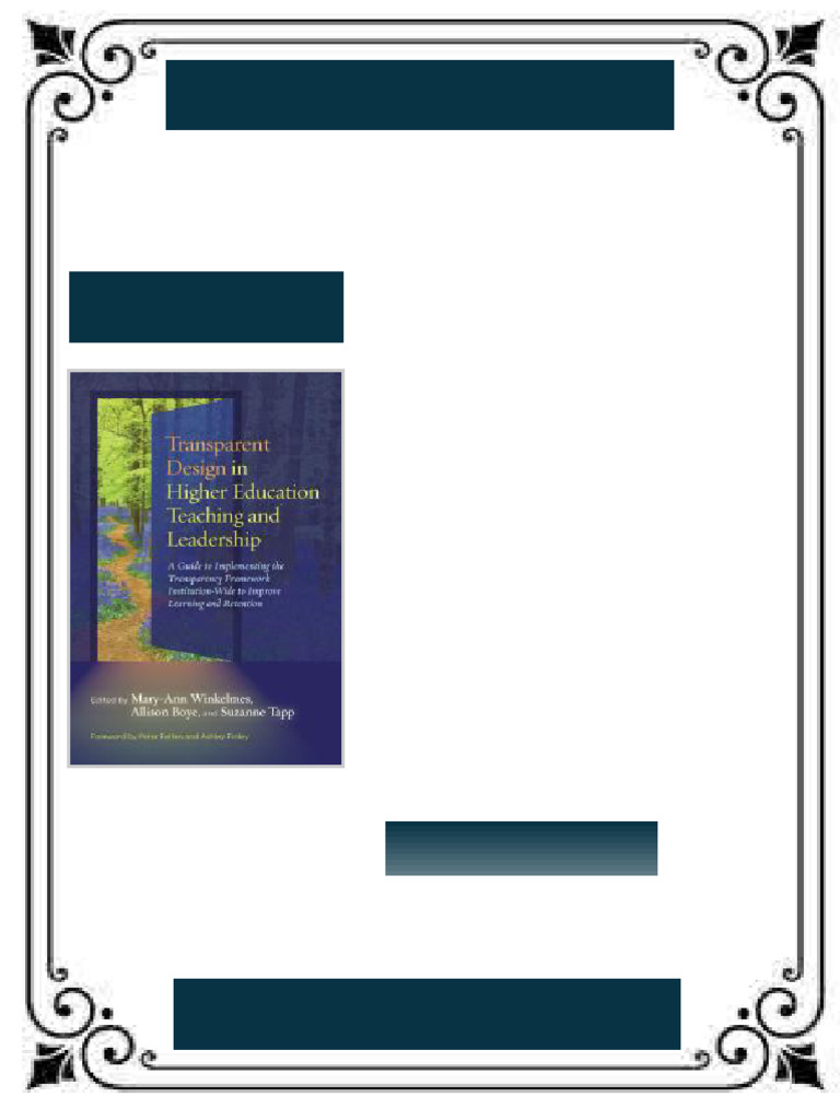 Transparent Design in Higher Education Teaching and Leadership A Guide ...