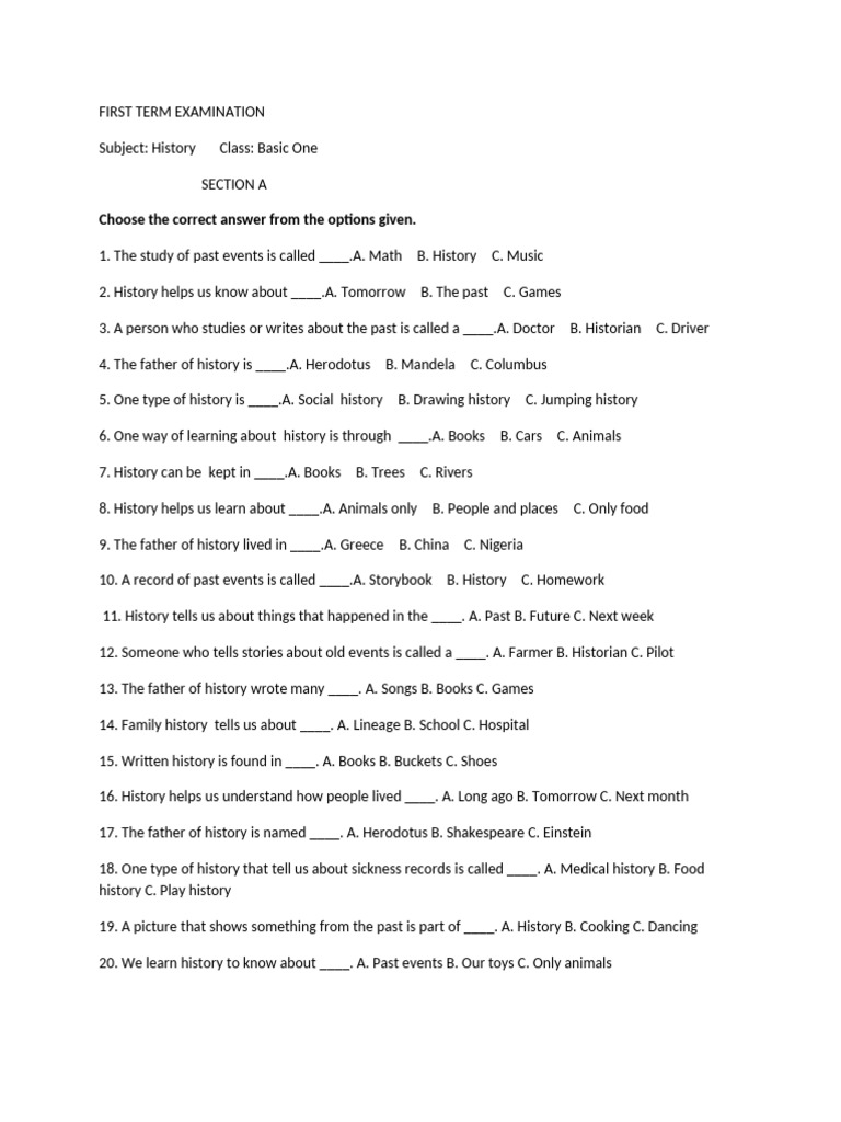 Basic One History Exam Questions | PDF
