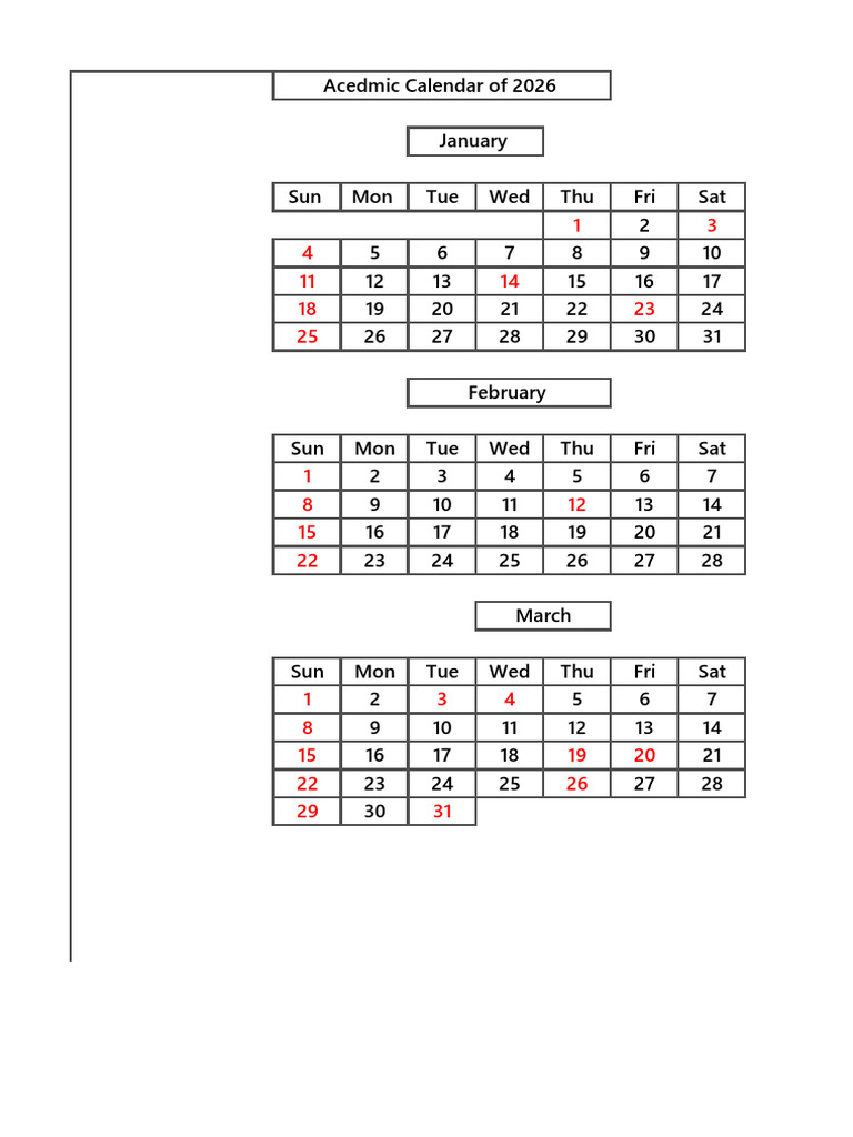Academic Calendar of 2026 | PDF