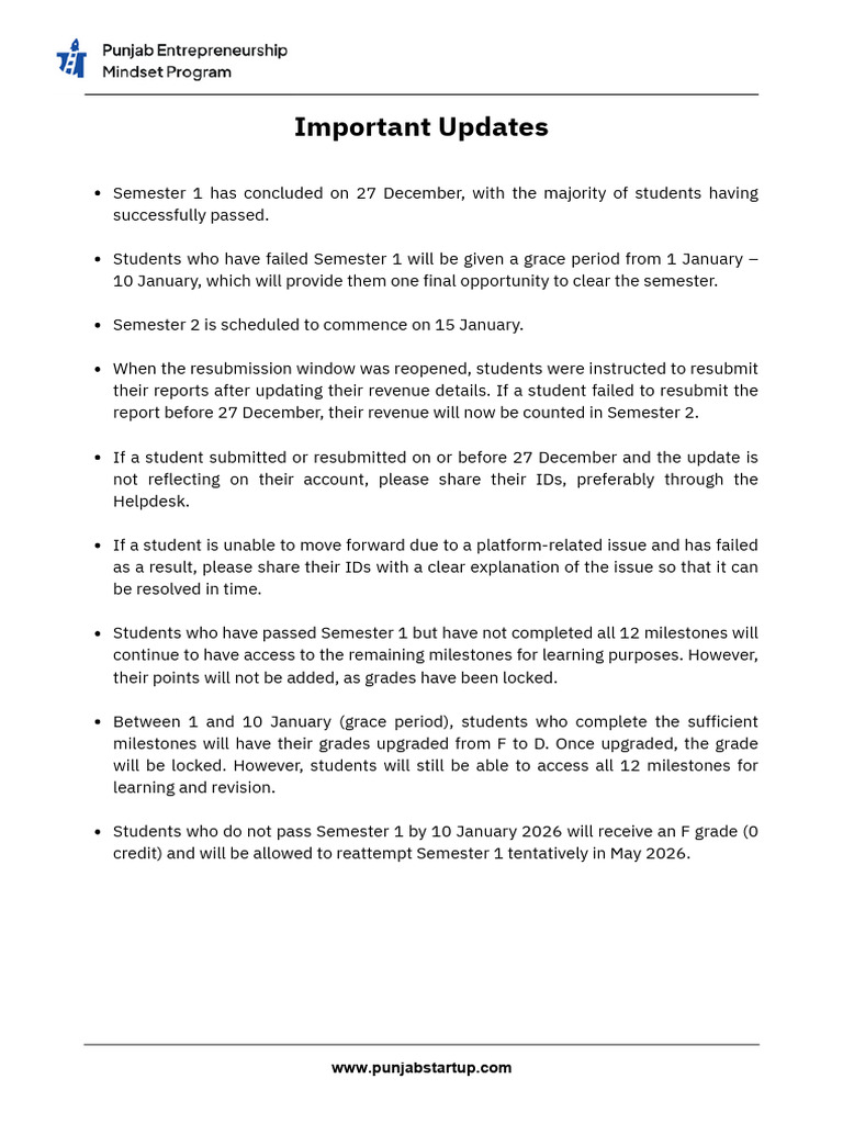 Semester 1 Updates and Grace Period | PDF