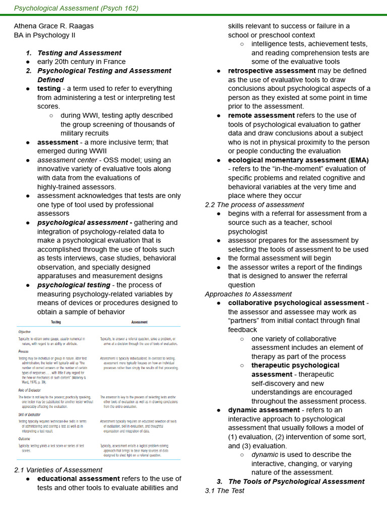 Overview of Psychological Assessment | PDF | Psychology | Psychological ...