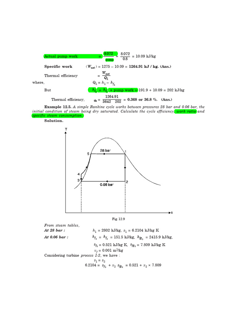 Vapour Power Cycle Efficiency Calculations | PDF