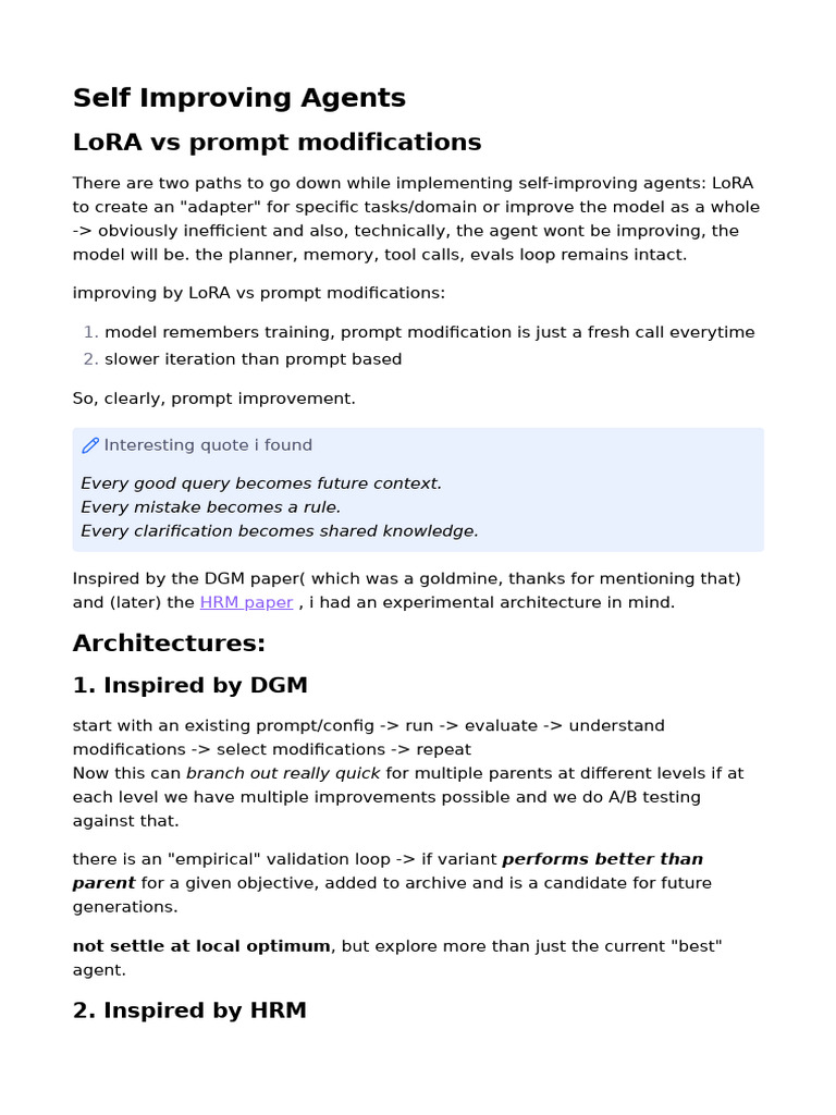 Self-Improving Agents: LoRA vs. Prompts | PDF