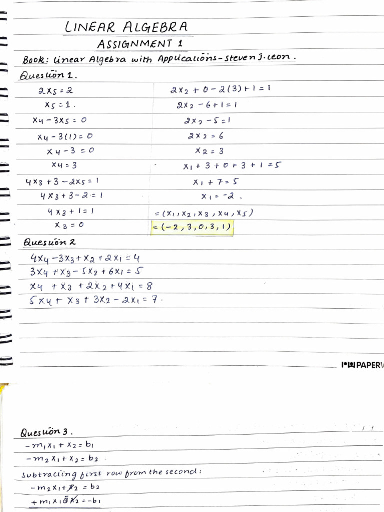 linear algebra assignment 1 | PDF | Algebra | Mathematical Concepts