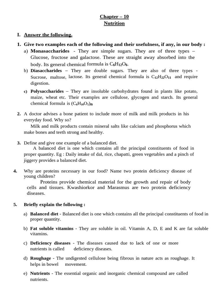 Chapter - 10 Nutrition (Class - 9) | PDF | Human Nutrition | Carbohydrates