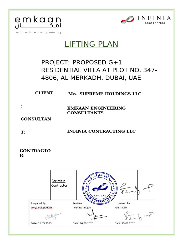 Safe Lifting Operations Plan for Dubai Villa | PDF | Crane (Machine) | Risk