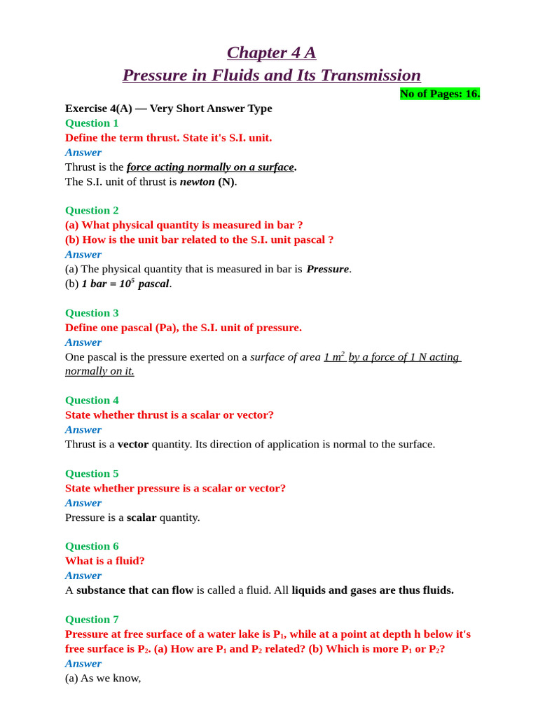 Chapter 4A & B | PDF | Pressure | Atmospheric Pressure