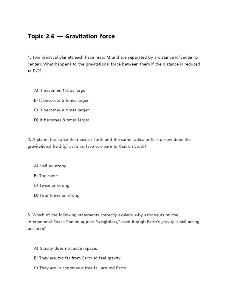 Gravitational Force Concepts and Problems | PDF | Force | Gravity