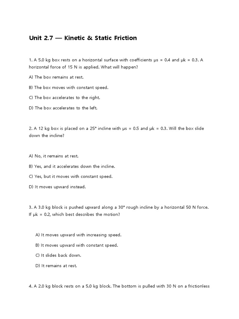 Kinetic and Static Friction Problems | PDF | Friction | Force