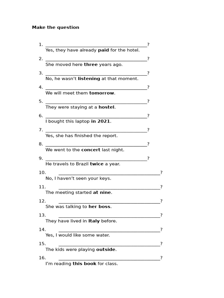 Ultimo Repaso Make Questions y Present Perfect Vs Continuous | PDF ...