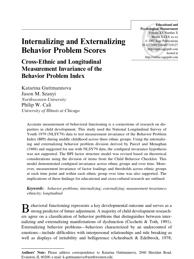 Internalizing and Externalizing Behavior Problem Scores | PDF ...