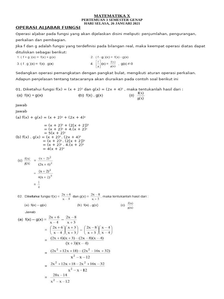 Operasi Aljabar pada Fungsi Matematika | PDF