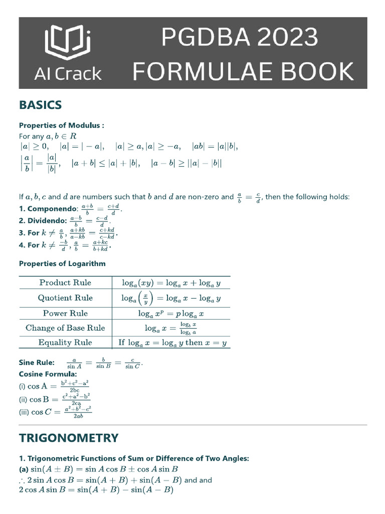 Formulae Book | PDF