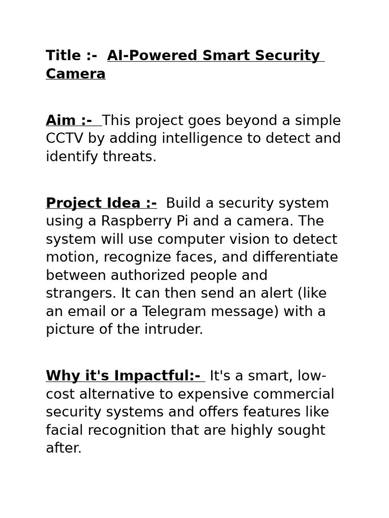 Project Report for Smart Security Camera | PDF