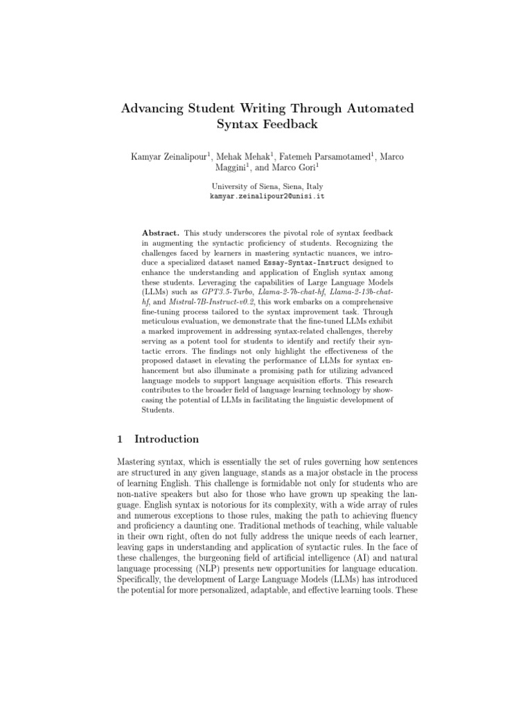 Advancing Student Writing Through Automated Syntax | PDF | Syntax ...