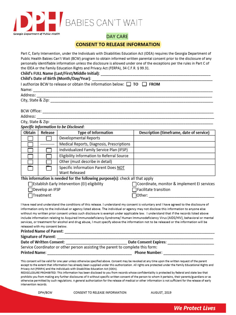 Consent Release of Information - DayCare | PDF