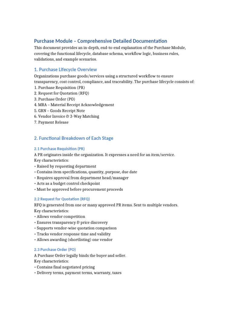 Purchase Module Extra Detailed Documentation | PDF | Supply Chain ...