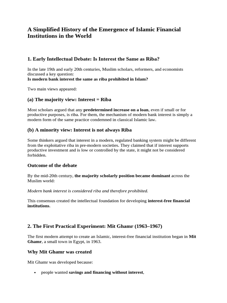 A Simple History of The Emergence of Islamic Financial Institutions ...