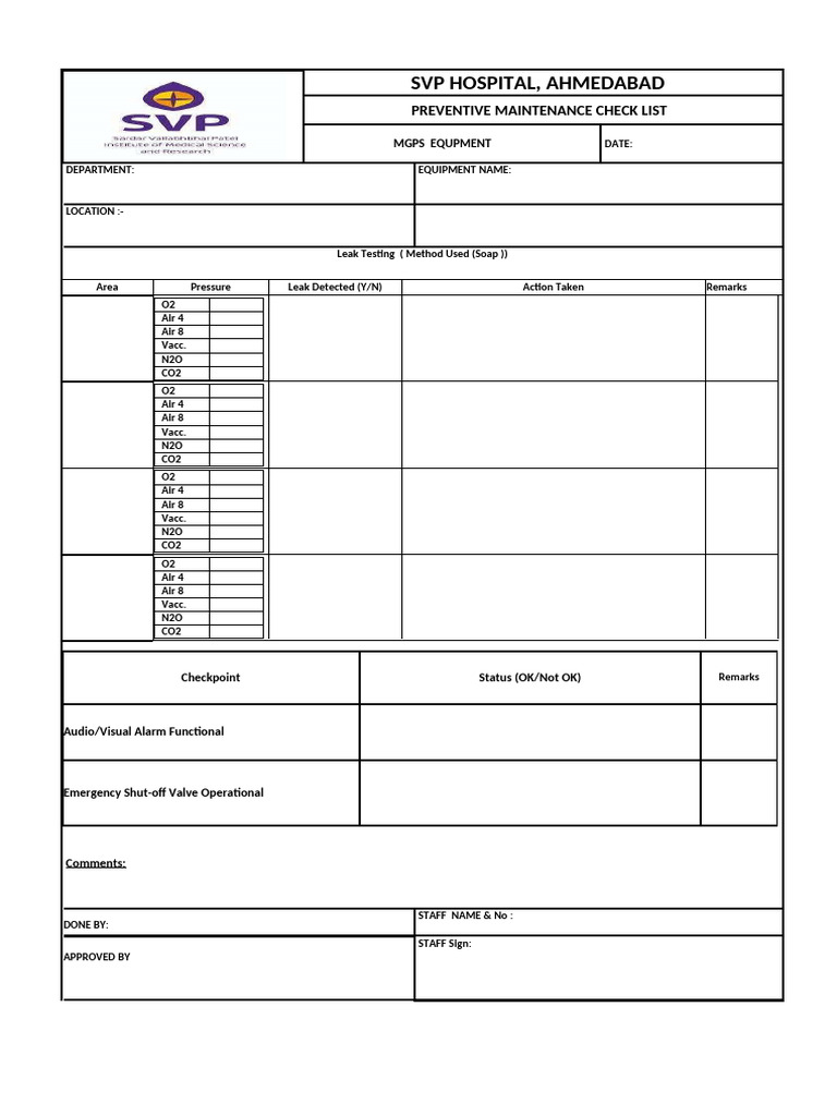 20 Approved Pms Checklist - Equipment Mgps | PDF