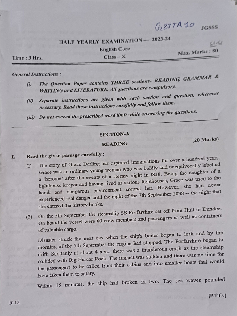 Half Yearly Pyqs Class 10th | PDF