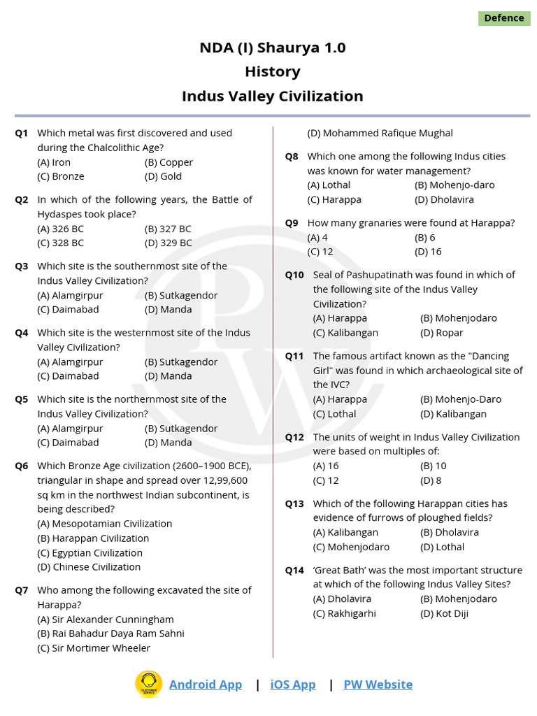 Indus Valley Civilization Quiz and Answers | PDF | Archaeology