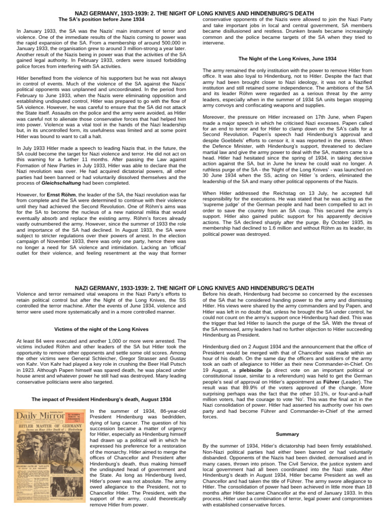 2. Night of the Long Knives and Hindenburg's Death | PDF | Adolf Hitler ...