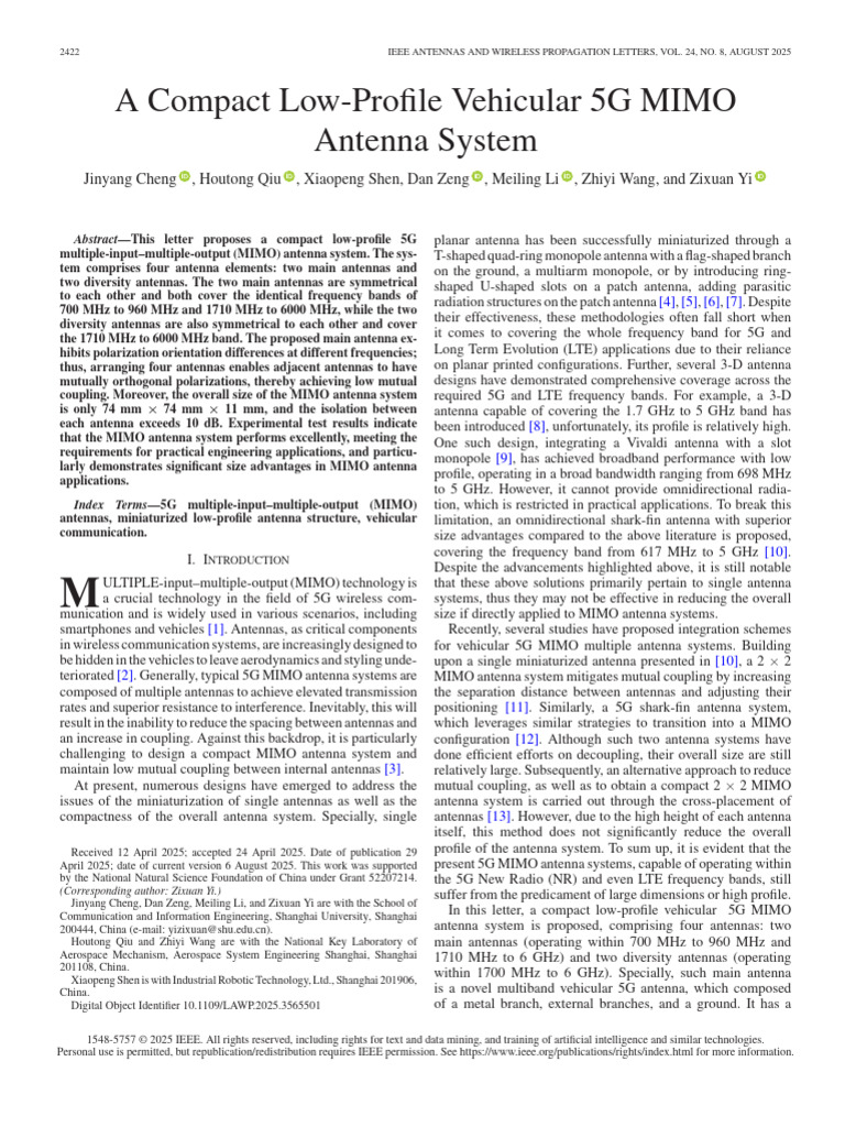 A Compact Low-Profile Vehicular 5G MIMO Antenna System | PDF | Antenna ...