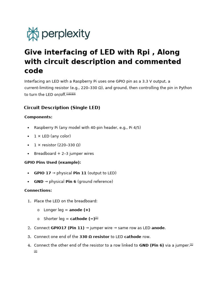 Give interfacing of LED with Rpi , Along with circ | PDF | Raspberry Pi