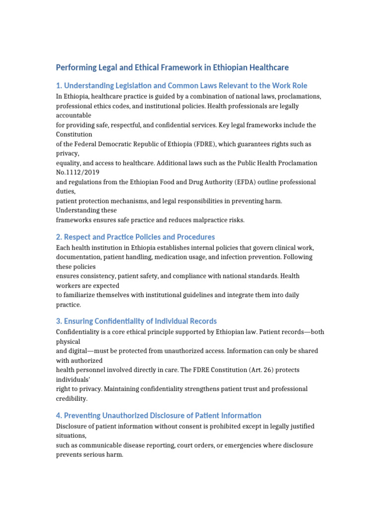 Legal and Ethical Healthcare in Ethiopia | PDF | Confidentiality ...
