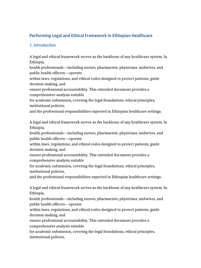 Legal and Ethical Framework in Ethiopian Healthcare | PDF ...