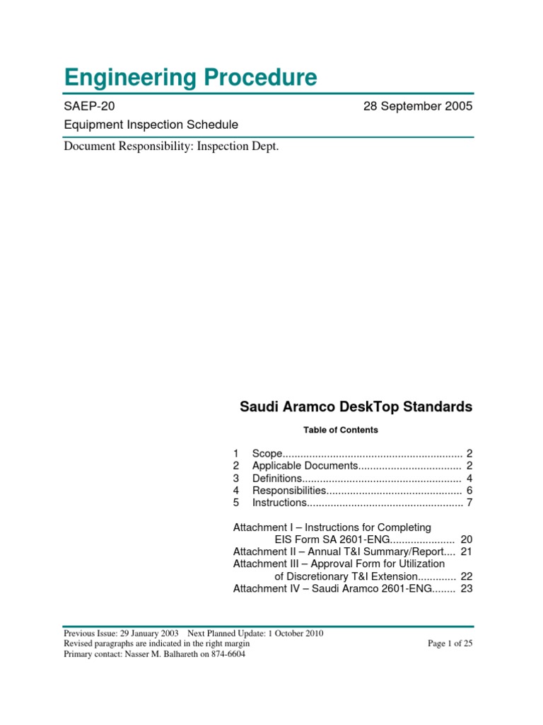 Equipment Inspection Schedule Overview | PDF | Pipe (Fluid Conveyance ...