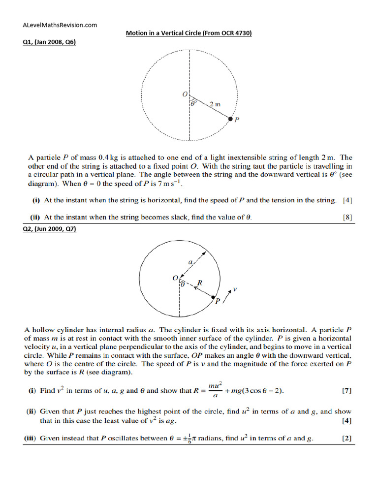 Vertical Circular Motion Exam Questions | PDF