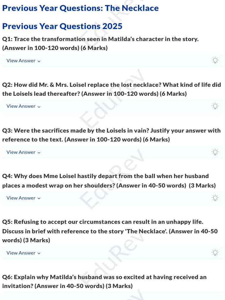 The Necklace: Character Analysis Questions | PDF