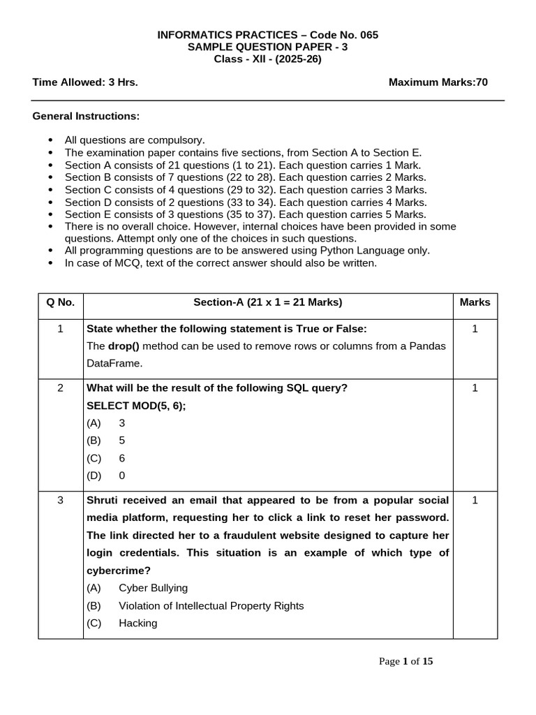 Ip Sample Paper-3 | PDF | Sql | Data Management Software