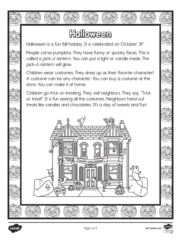 BW First Grade Halloween Reading Comprehension Activity | PDF