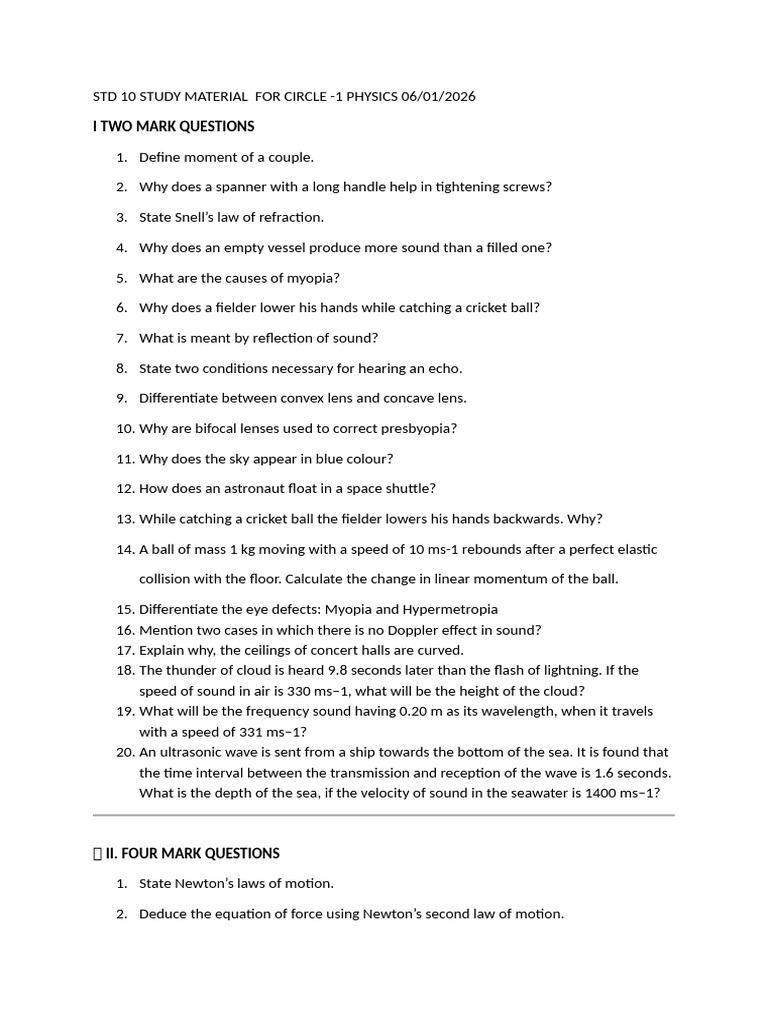 STD 10 Physics Study Material Guide | PDF | Sound | Waves