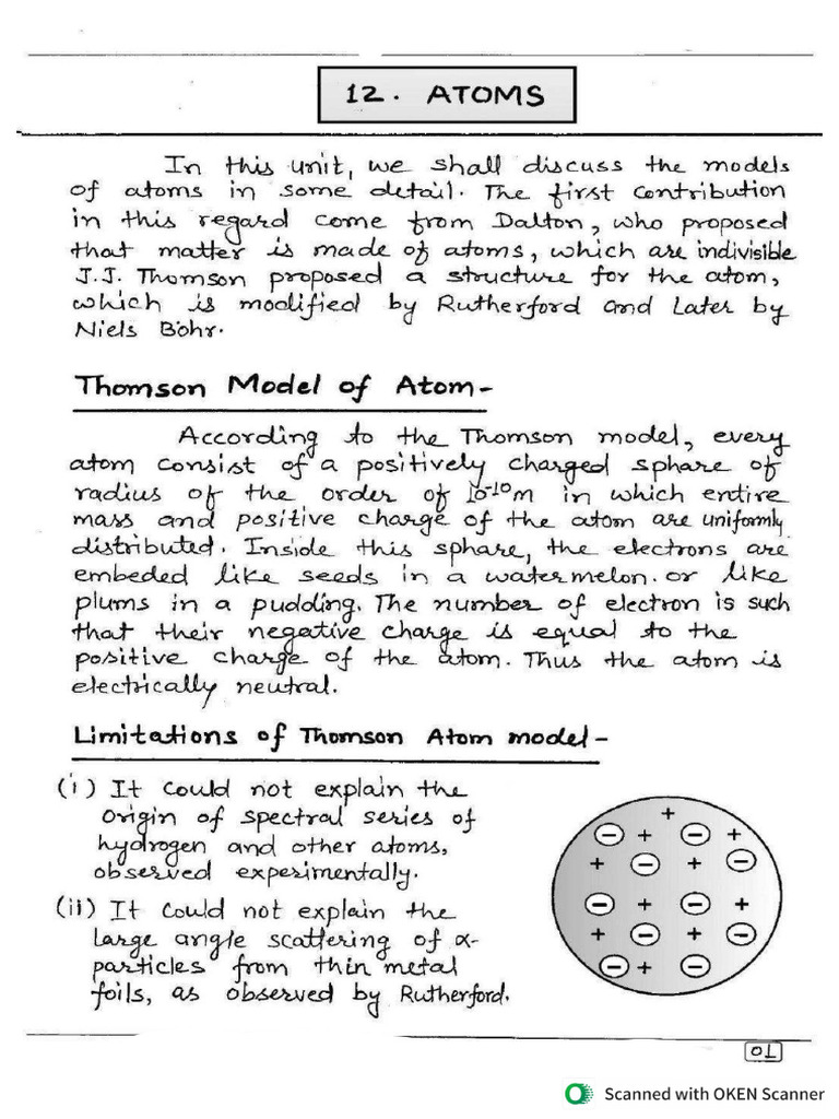 Physics Ch-12 Atom Notes | PDF