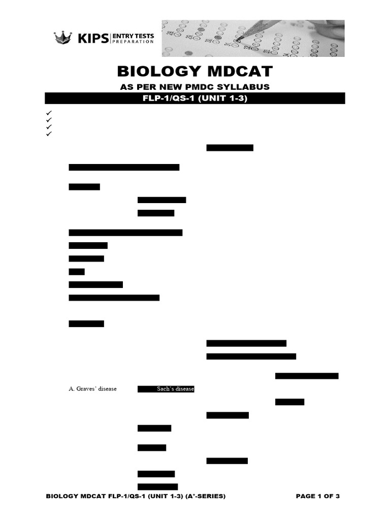 Biology MDCAT Unit 1-3 Questions | PDF | Diet & Nutrition | Chemistry