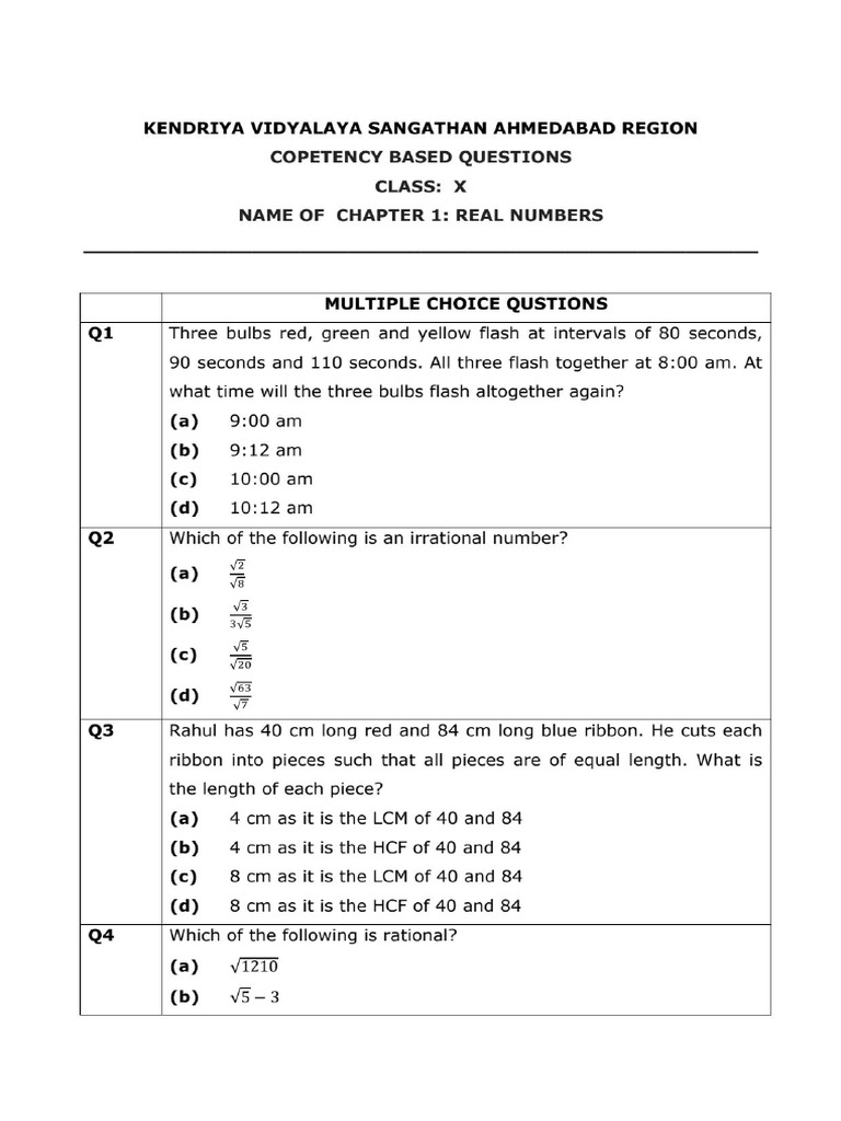 Case Based Questions For Class 10 | PDF