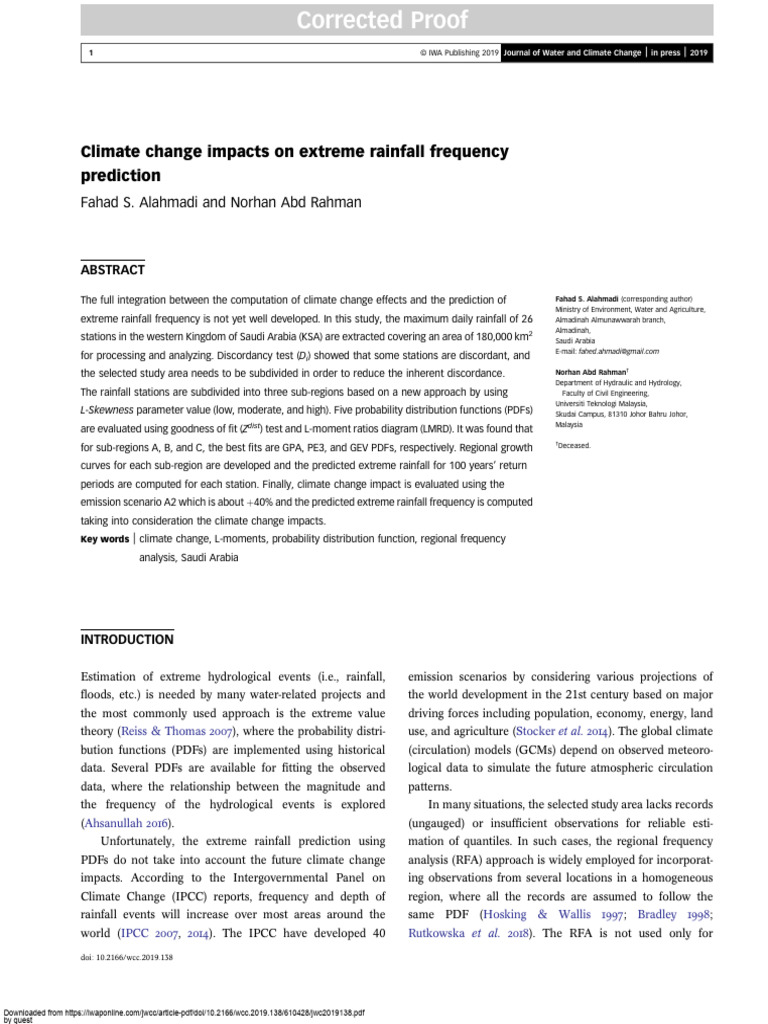Climate Change and Extreme Rainfall Analysis | PDF | Intergovernmental ...